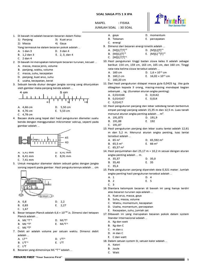 X Fisika (Kumer) - Siaga Pts Sem 1 (Pengukuran) | PDF