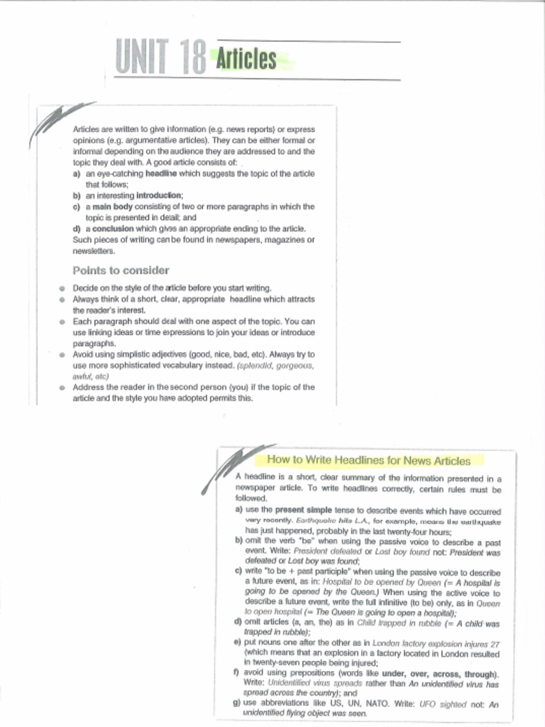 Articles - guidelines and exercises with key | PDF