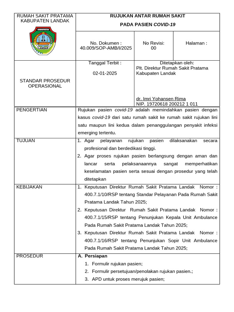 09.SOP RUJUKAN ANTAR RUMAH SAKIT PADA PASIEN COVID-19 | PDF
