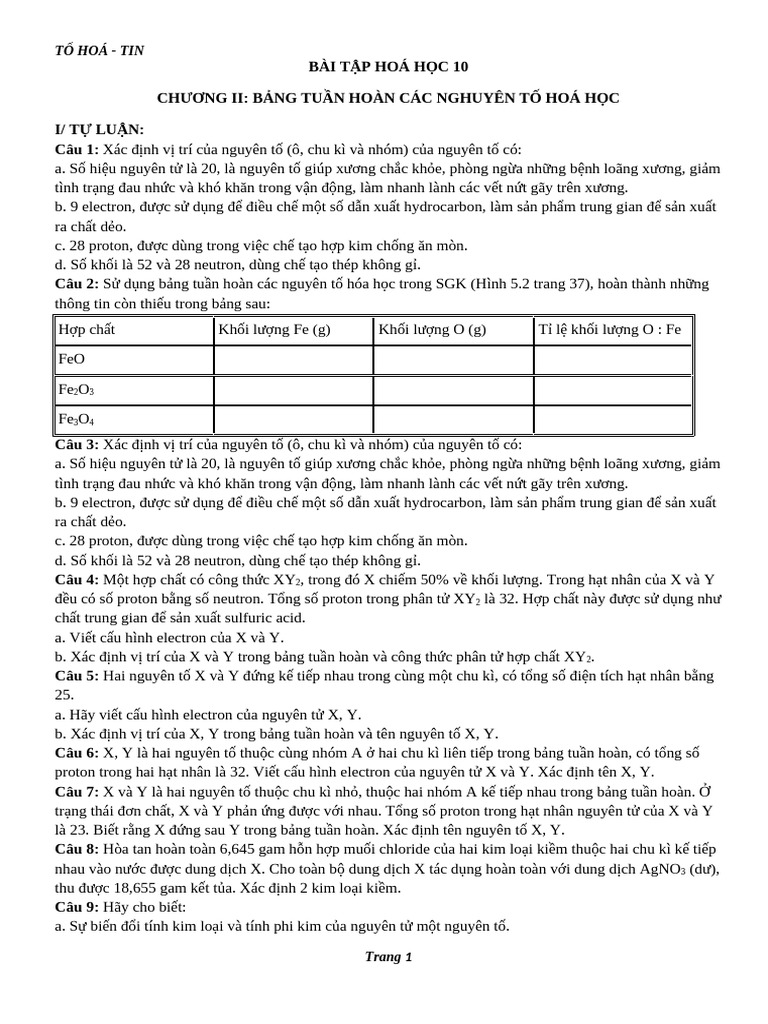 Bai Tap Hoa 10 Chuong Ii | PDF