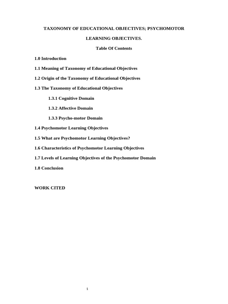 Taxonomy of Educational Objectives - Copy | PDF | Psychological ...