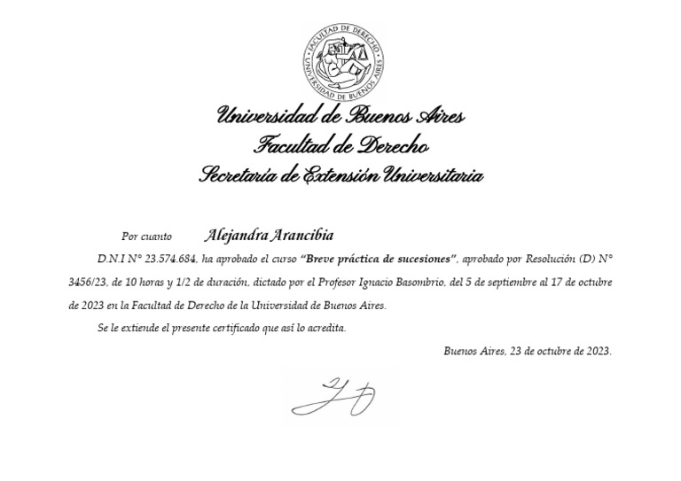 Certificado Breve Práctica de Sucesiones - Arancibia | PDF