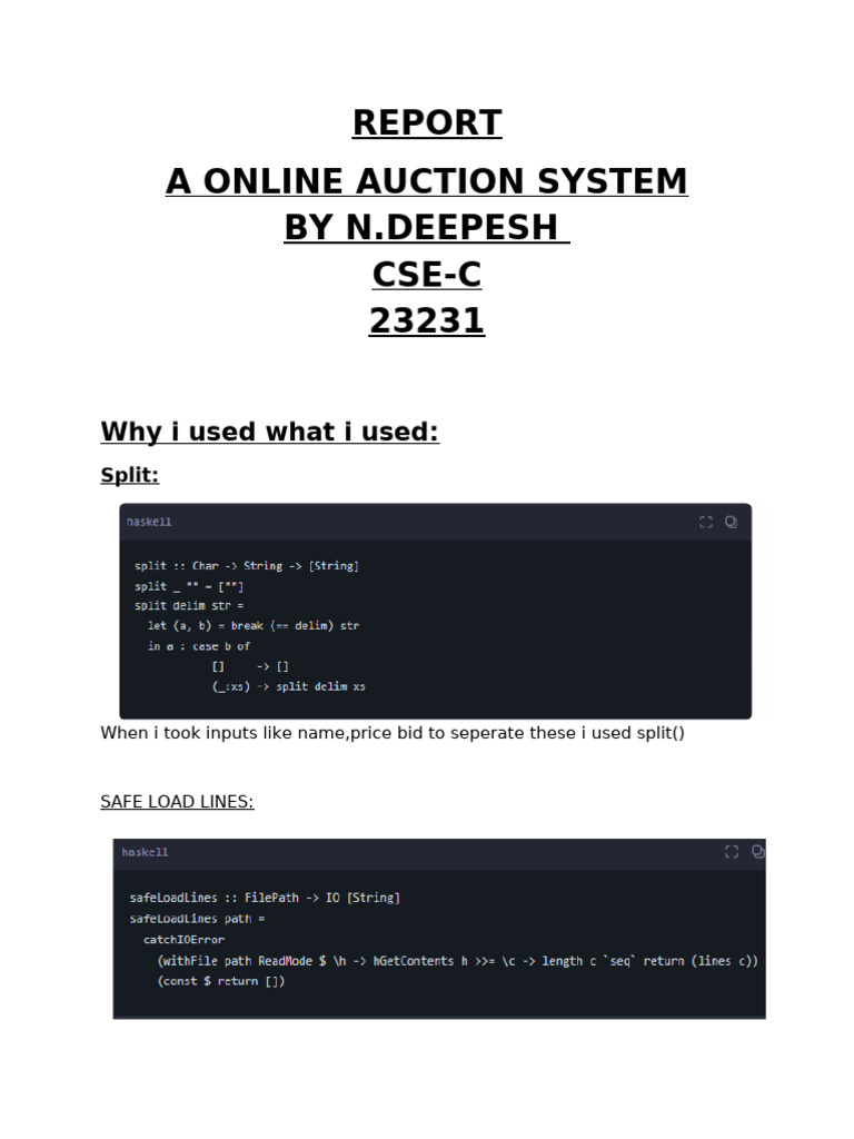 A Online Auction System by N.Deepesh Cse-C 23231: Why I Used What I Used | PDF