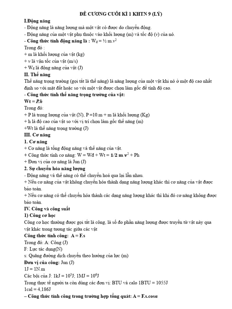 ĐỀ CƯƠNG KTCK 1 môn KHTN9.1 | PDF