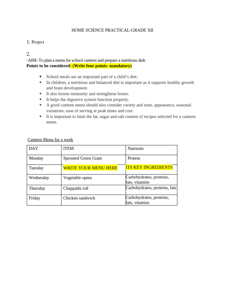Home Science Practical Answer Sheet | PDF | Nutrition | Diet & Nutrition
