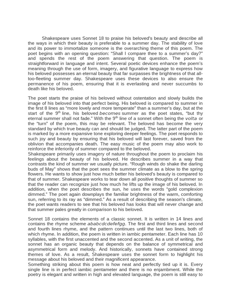 Analyzing Poetic Devices in Sonnet 18 | PDF | Poetry | Sonnets