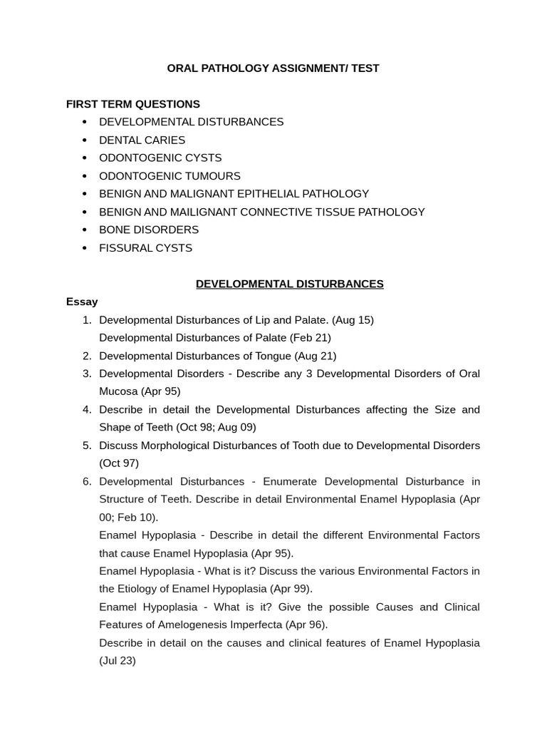 Oral Pathology Test Questions Overview | PDF | Tooth Enamel | Squamous ...