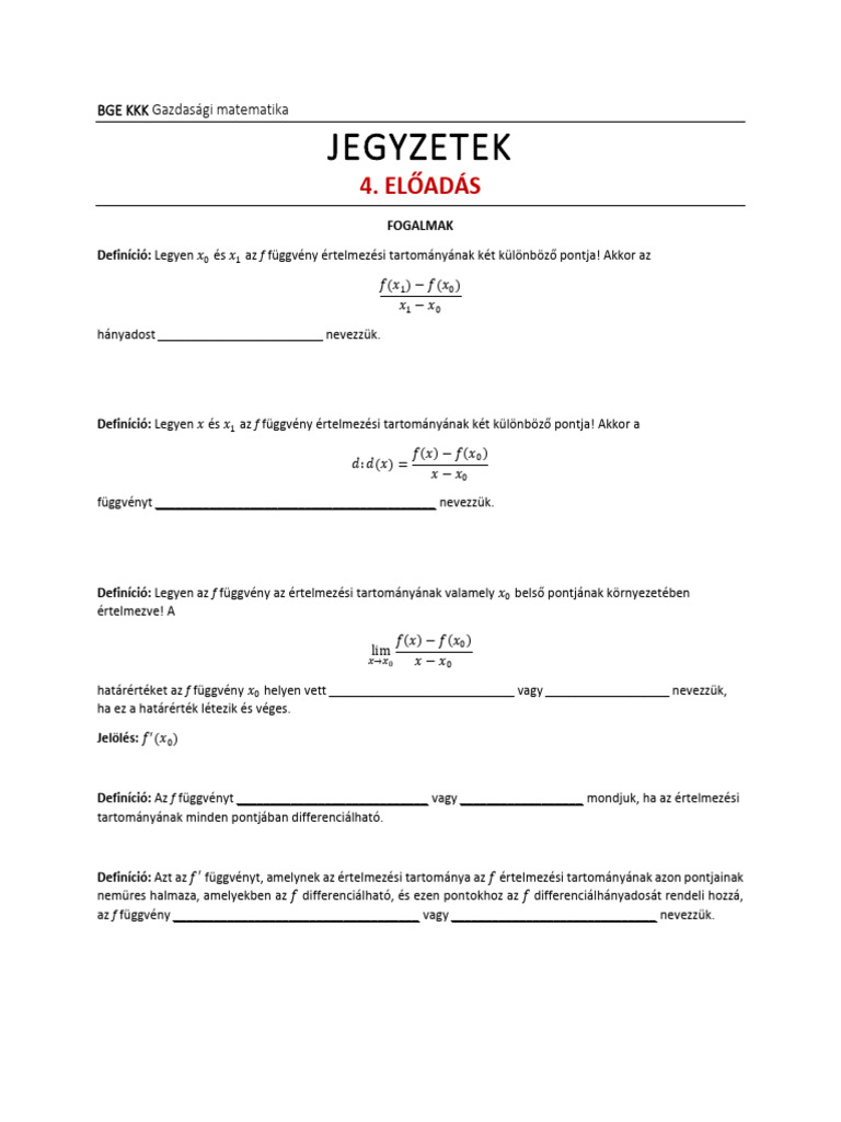 Gazdasági Matematika Jegyzet 04 | PDF