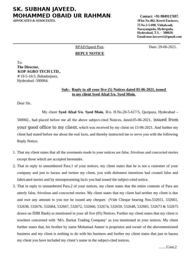 Reply Notice To Legal Notice | PDF