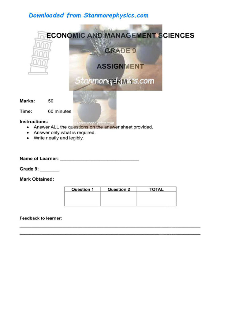 EMS Grade 9 ASSIGNMENT Term 1 2021 and Memo | PDF