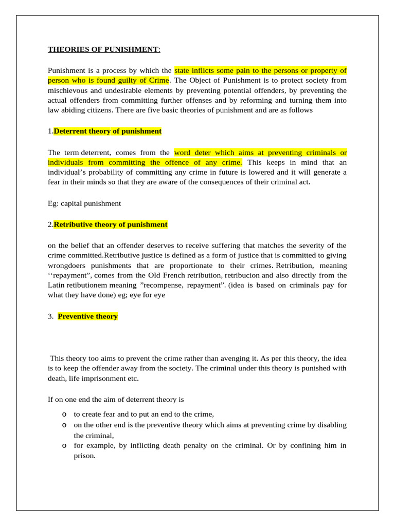 Theories of Punishment (BNS) | PDF | Punishments | Crime & Violence