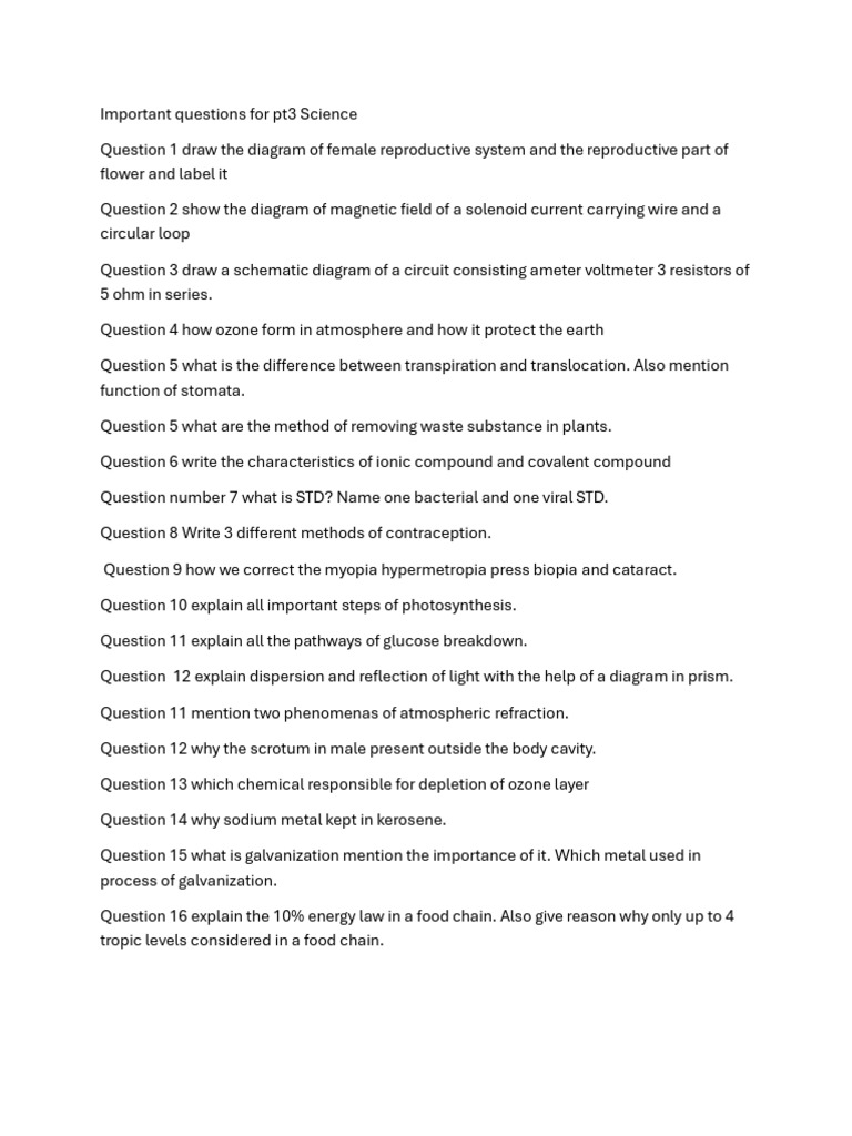 pt3 important questions | PDF