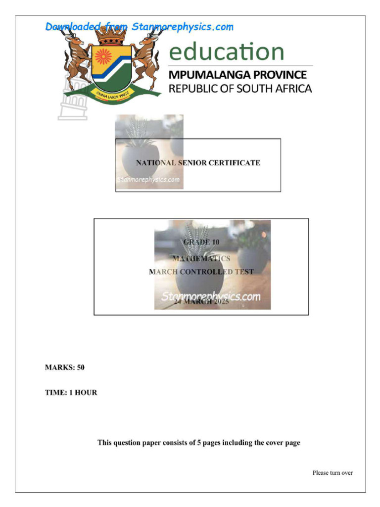 MP Maths Grade 10 March 2025 QP and Memo | PDF