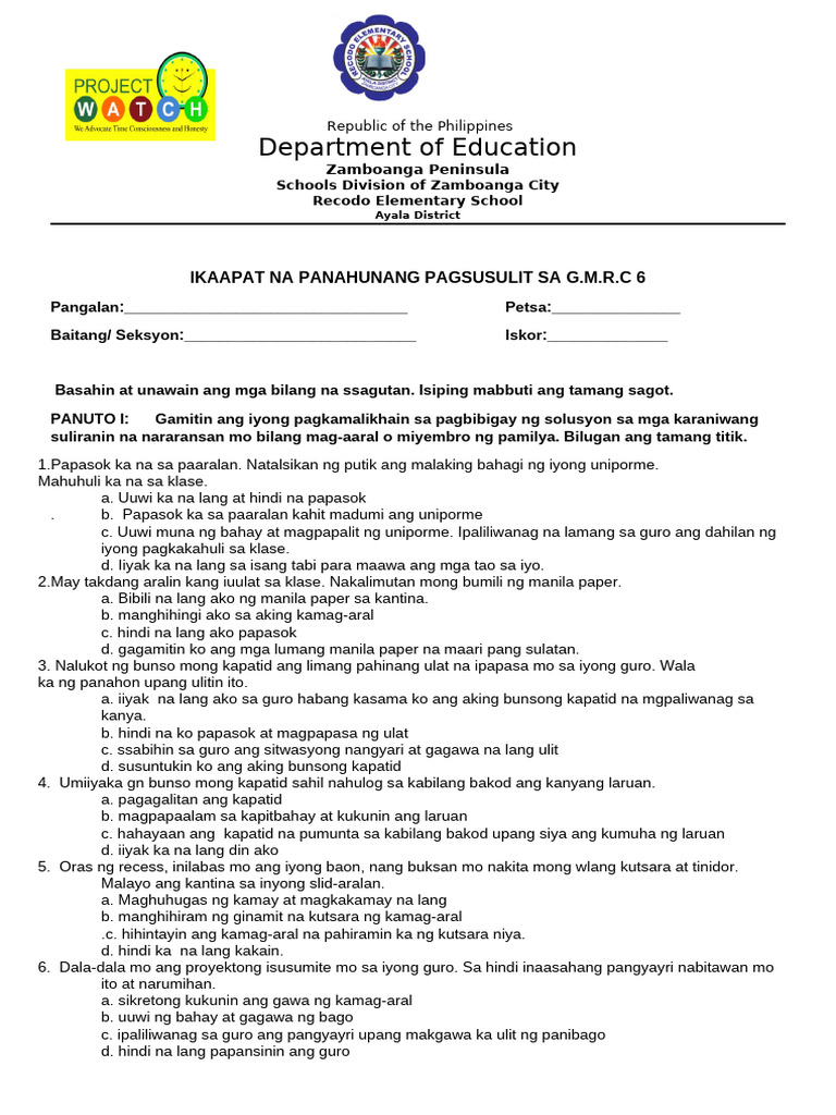 PT - Esp-Gmrc 6 - Q4 | PDF