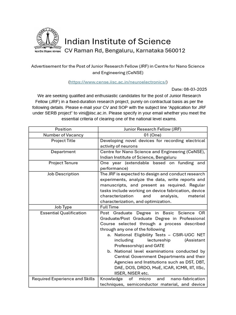 JRF Advertisement March 2025 | PDF