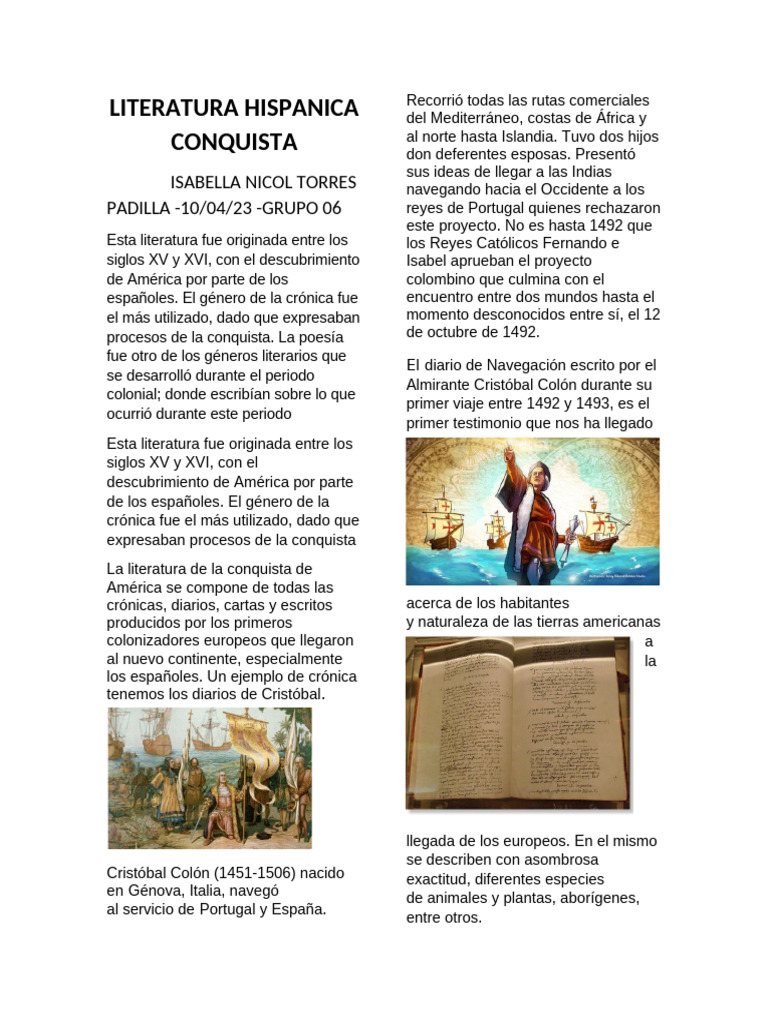 Literatura Hispanica Conquista | PDF | Cristobal colon