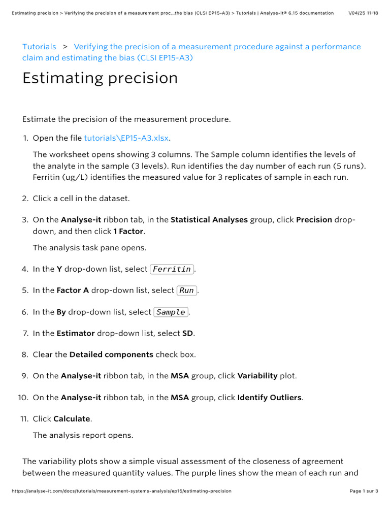CLSI EP15-A3 Precision Analysis Guide | PDF | Accuracy And Precision ...