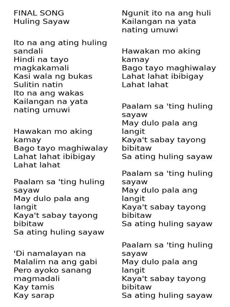 Final Song Huling Sayaw | PDF