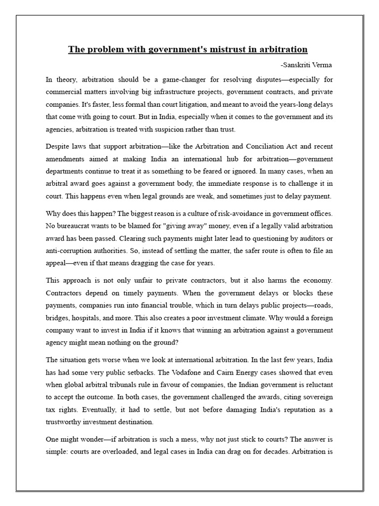 The Problem With Government's Mistrust in Arbitration | PDF | Arbitration | Justice