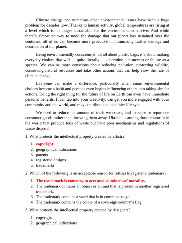Intellectual Property Quiz | PDF | Intellectual Property | Patent