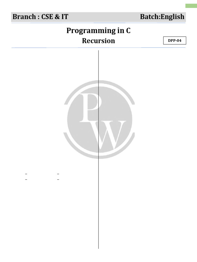 C Programming Recursion Questions and Answers | PDF | Systems Architecture | Computer Science