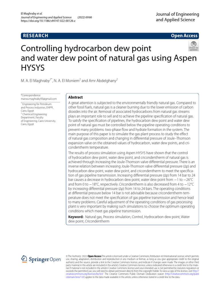 Dew Point JT Valve HYSYS | PDF | Natural Gas | Natural Gas Processing