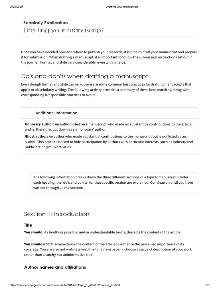 Scholarly Publication - Drafting Your Manuscript Epigeum Online Course ...