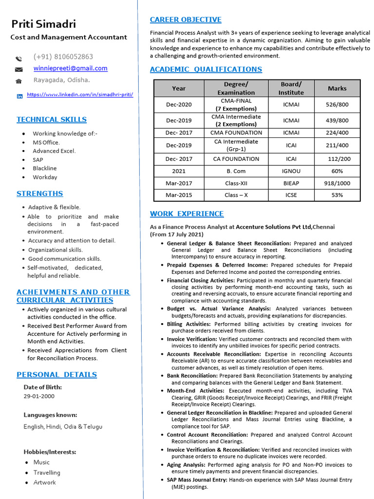 Resume - CMA Simadri Priti | PDF | Invoice | Receipt
