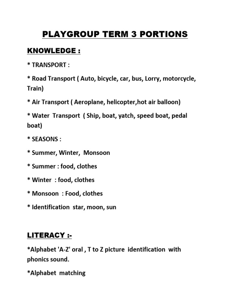Playgroup Term 3 Portions | PDF