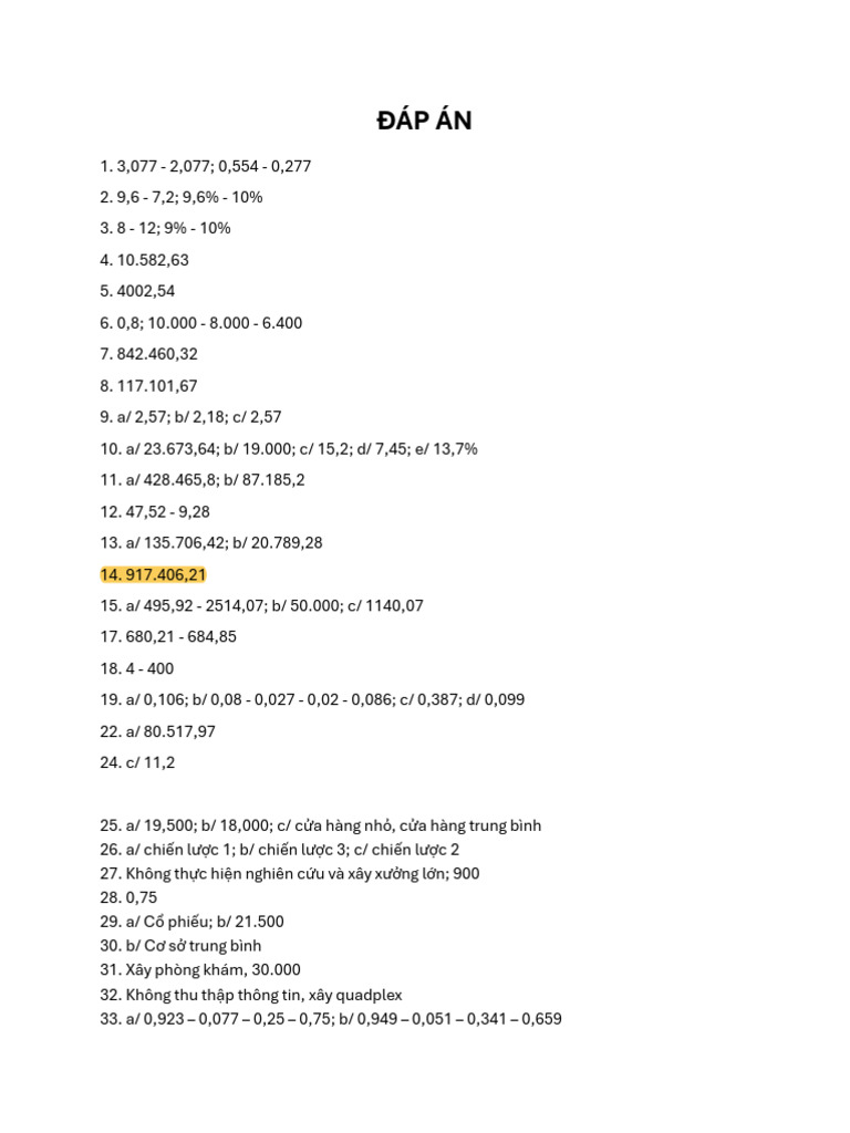 ĐÁP ÁN BT Toán KInh tế 2 hust | PDF