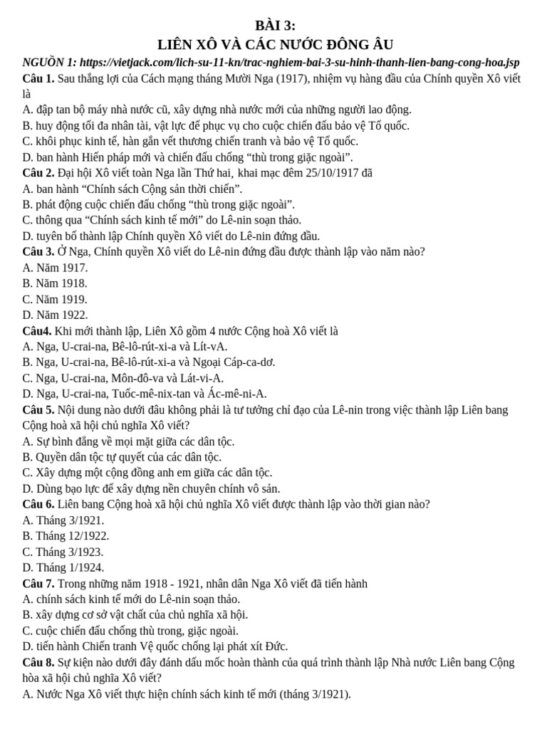 TRẮC NGHIỆM SỬ BÀI 3 - 4 - 5 | PDF