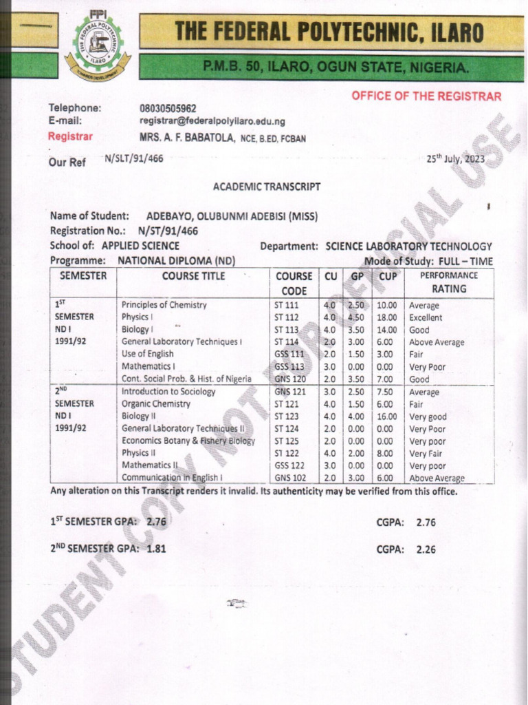 Student Transcript | PDF