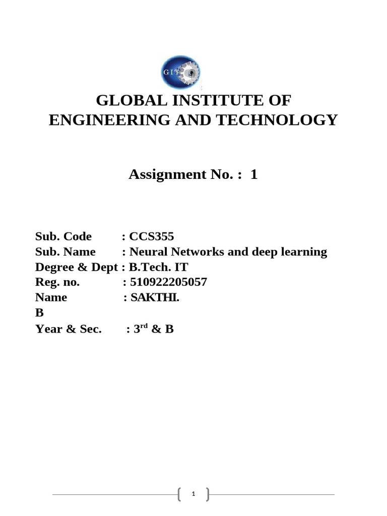 CCS355-Neural networks and deep learning__Assignment 1 | PDF | Deep Learning | Artificial ...