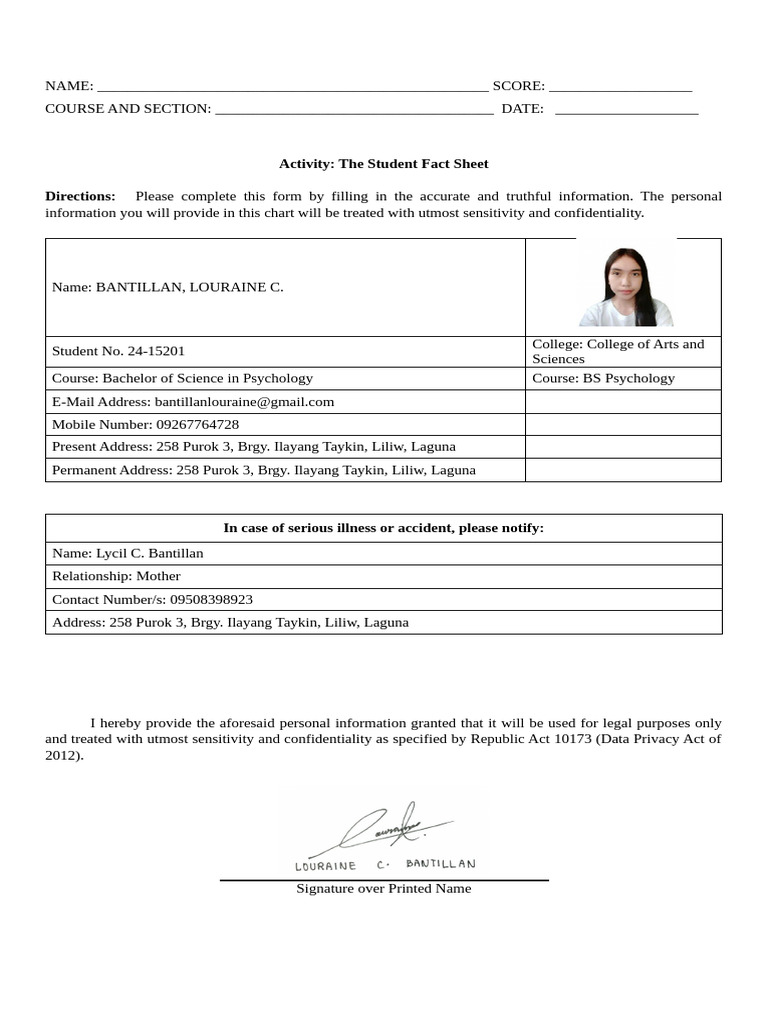 Student Information Sheet | PDF