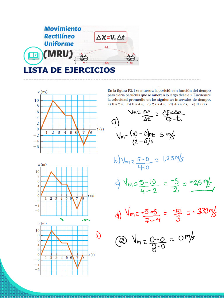 LISTA DE EJERCICIOS MRU UNIDAD 2 (Resueltos) | PDF