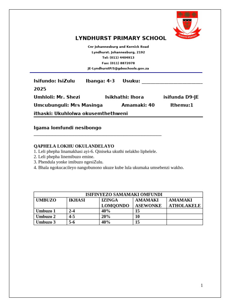 Isimo Sezulu Nokuqonda Kwesifundo | PDF