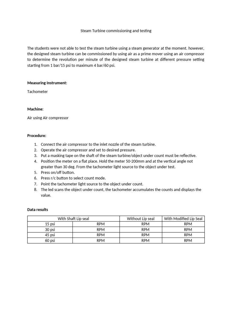 Steam Turbine Commissioning and Testing | PDF