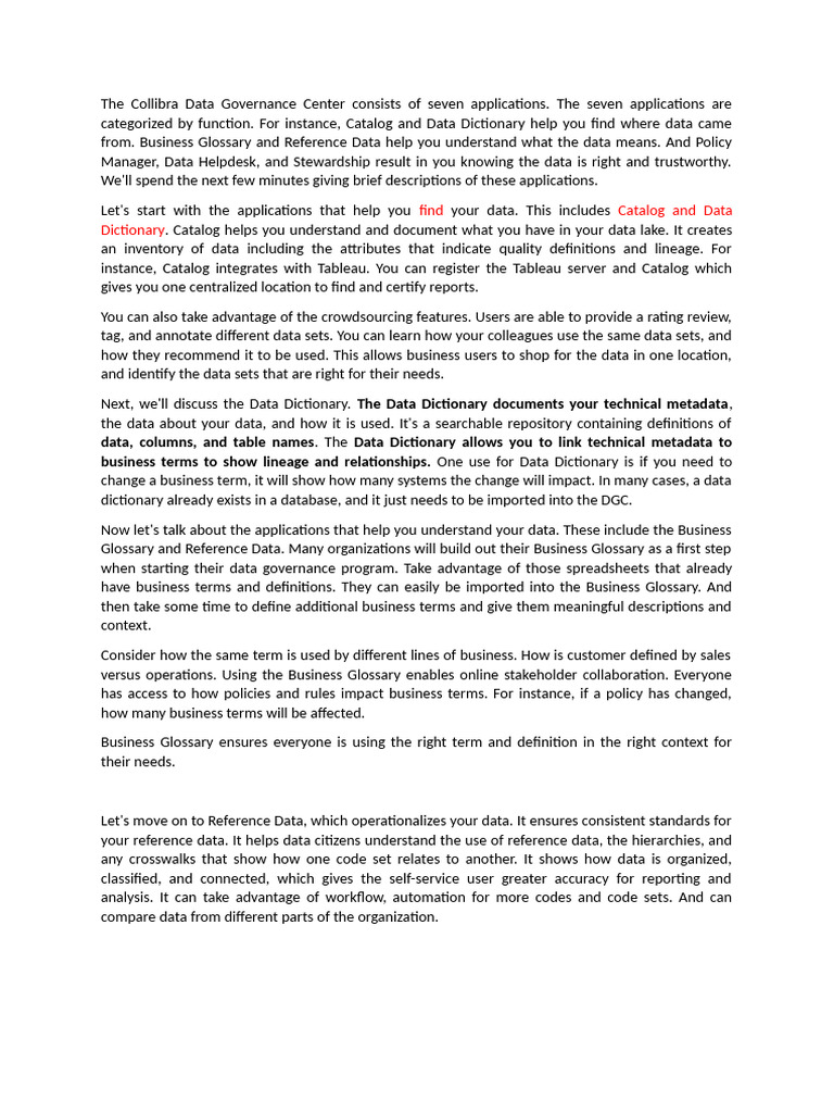 The Collibra Data Governance Center Consists of Seven Applications ...