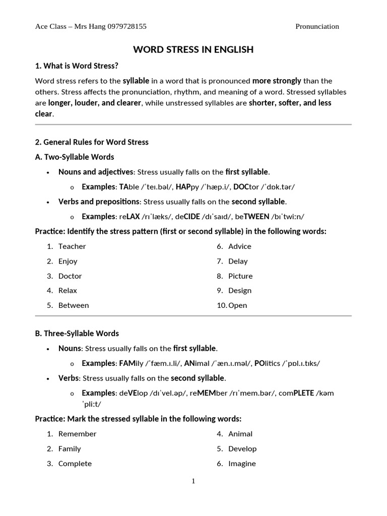 Word Stress Rules and Exercises | PDF | Stress (Linguistics) | Word