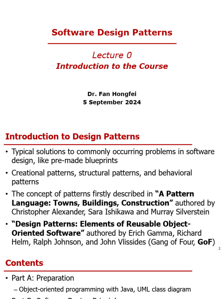 Software Design Patterns: Introduction To The Course | PDF
