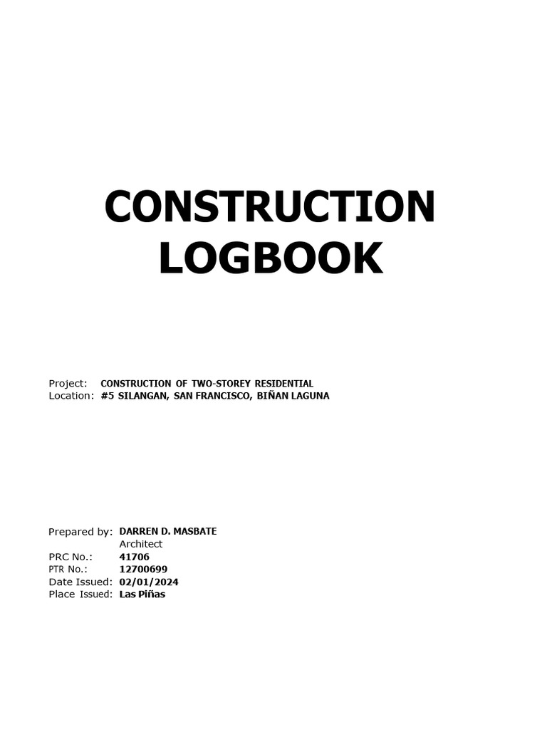 Biñan Residential Construction Logbook | PDF | Carpentry | Plumbing