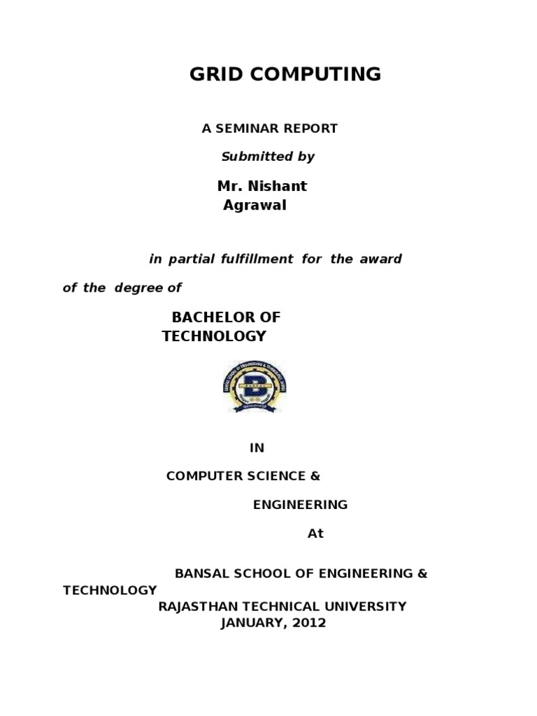 Grid Computing Seminar Report | PDF | Grid Computing | Supercomputer