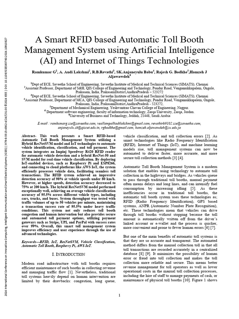 A Smart RFID Based Automatic Toll Booth Management System Using ...