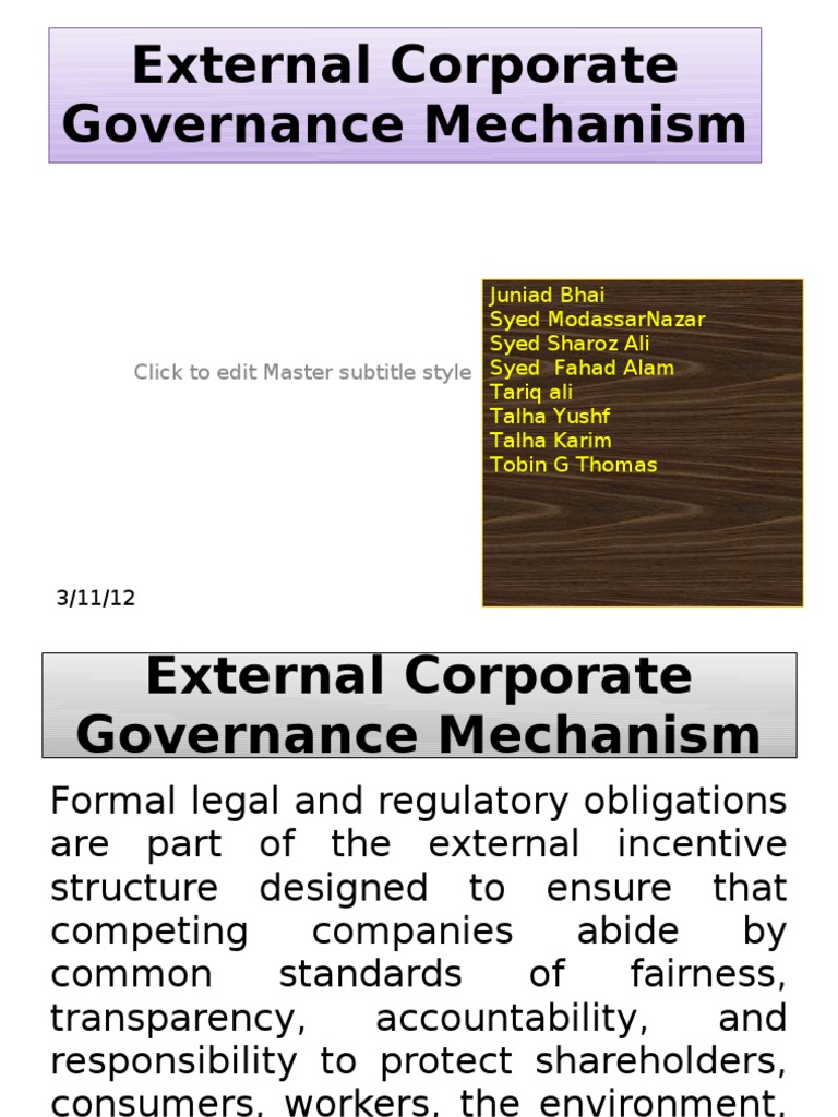 External Corporate Governance Mechanism | PDF | Reserve Bank Of India ...