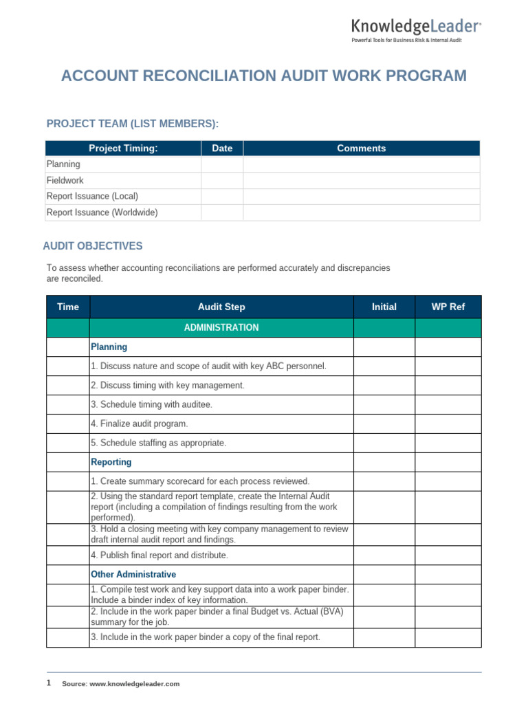 Account Reconcliation Audit Work Program | PDF | Audit | Auditor's Report