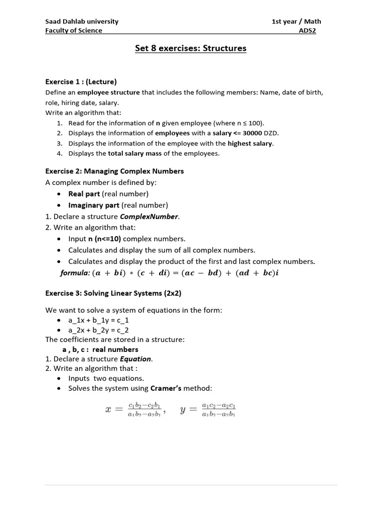 Employee and Math Structures Exercises | PDF