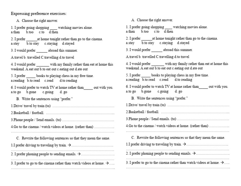 Expressing Preference Worksheet | PDF