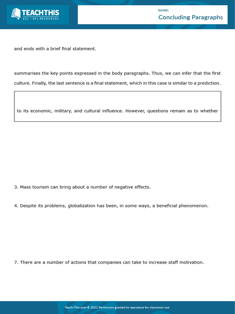 Concluding Paragraphs Interactive Worksheet | PDF | Essays | Learning
