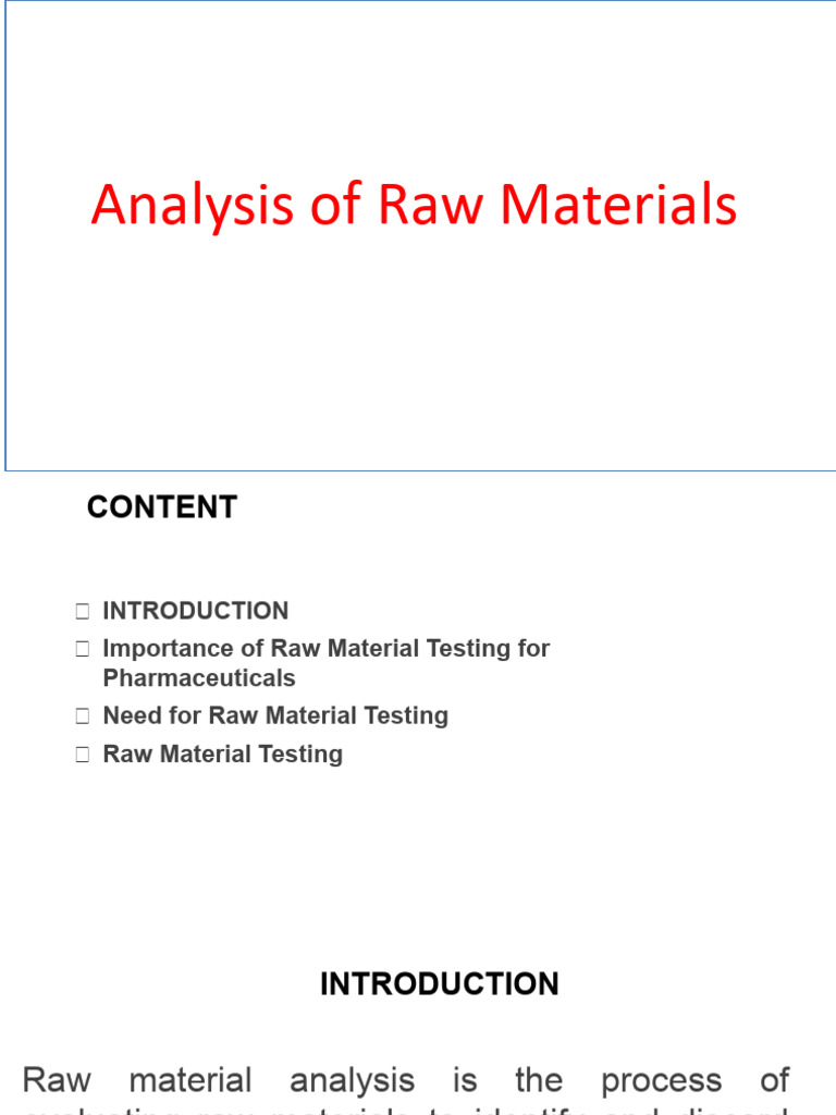 Raw Material Testing in Pharmaceuticals | PDF | High Performance Liquid ...