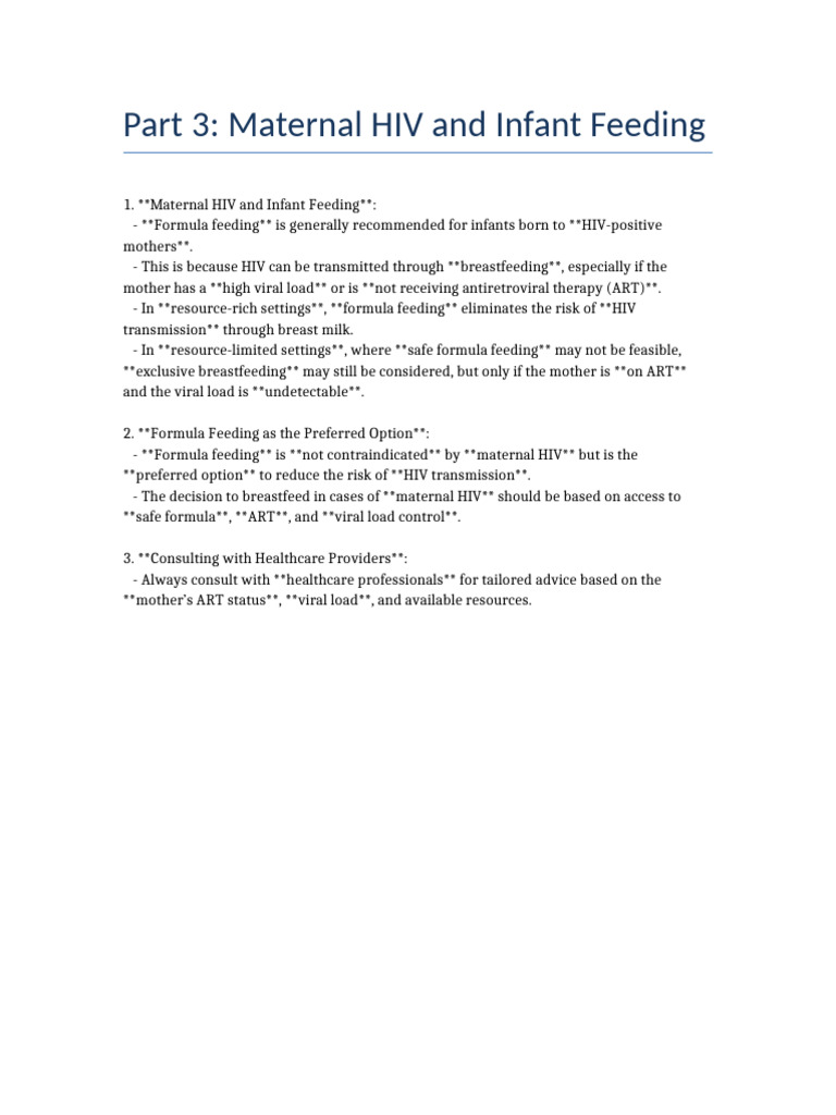 Maternal HIV and Infant Feeding Part 3 | PDF